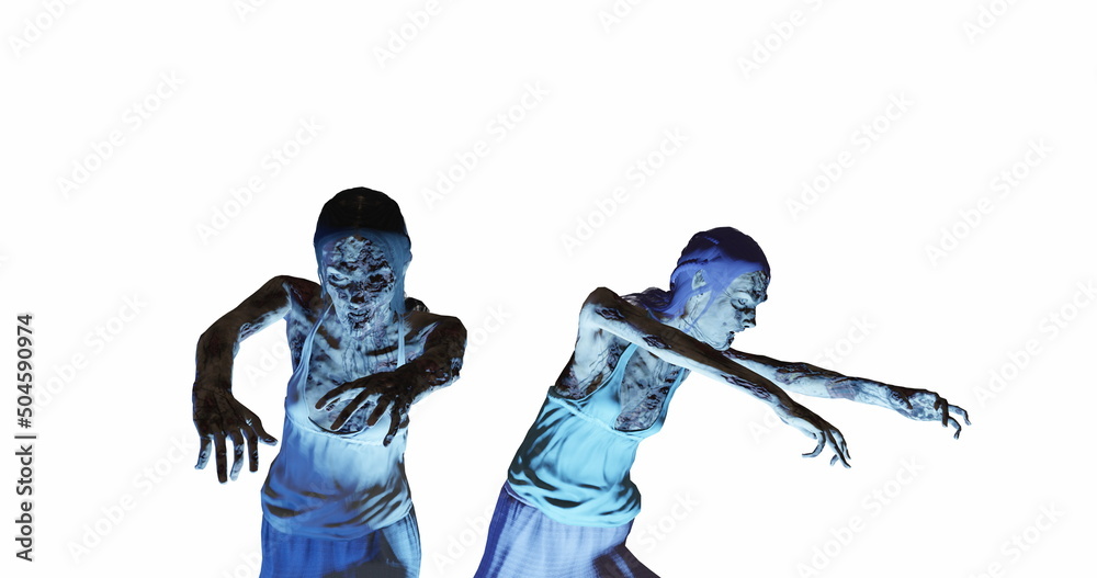 zombie scary woman walks with her arms outstretched not isolated white ...
