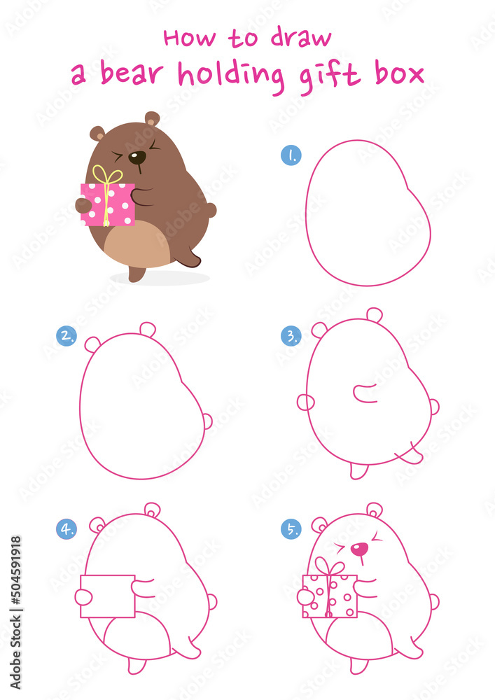 How to draw a bear holding gift box vector illustration. Draw a bear ...