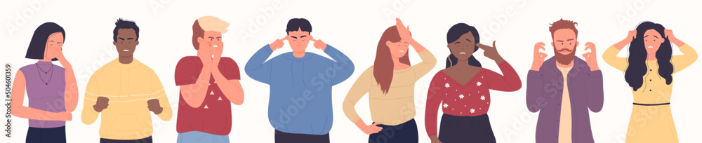Stress and bad emotions of unhappy adult people vector illustration ...