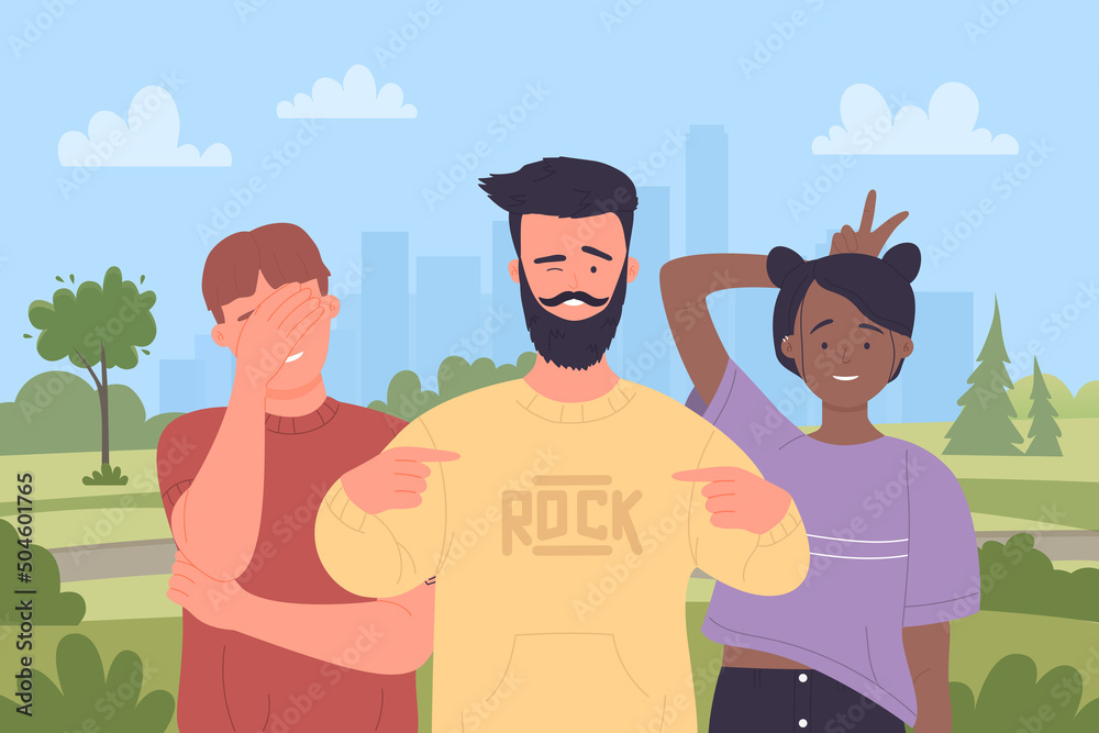 Joke and fun time of three best friends vector illustration. Cartoon ...