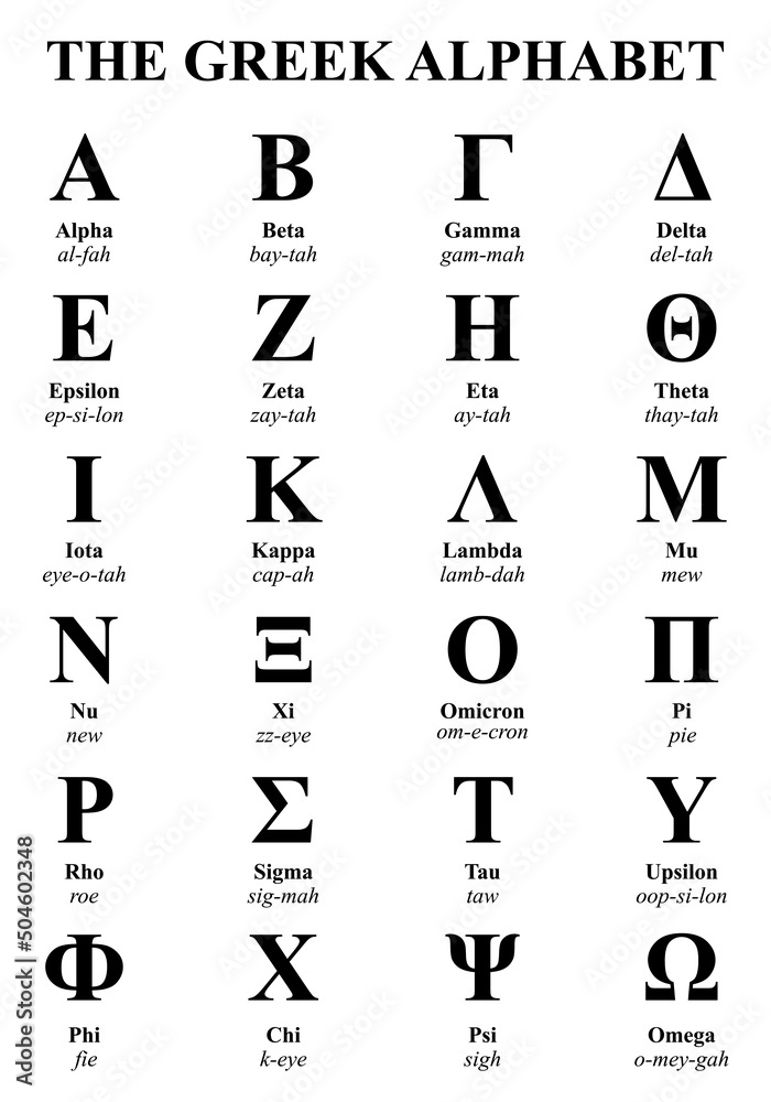 Greek Alphabet Letters And Symbols. Designed On White Background ...