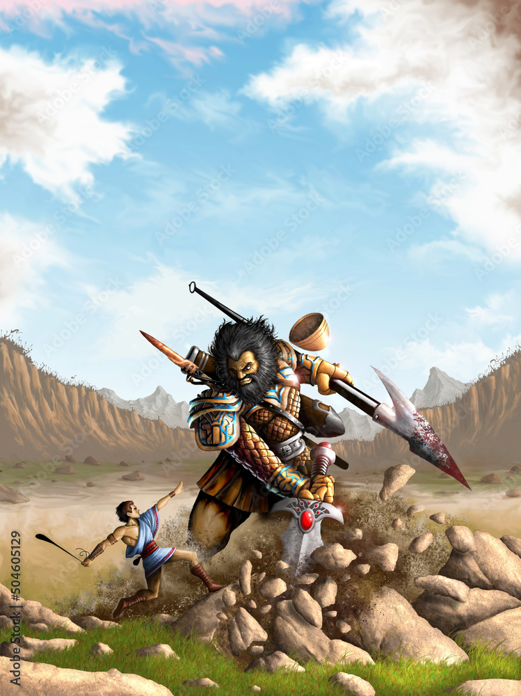 Bible Story David and Goliath Stock Illustration | Adobe Stock