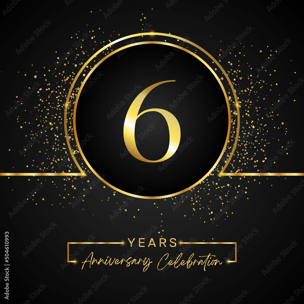 6 years anniversary celebration with gold circle frame and gold glitter ...