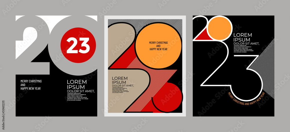 2023 Colorful set of Happy New Year posters. Abstract design with ...