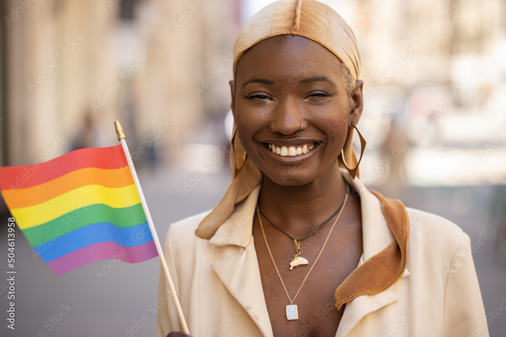 LGBTQ young black woman in city face portrait Stock Photo | Adobe Stock