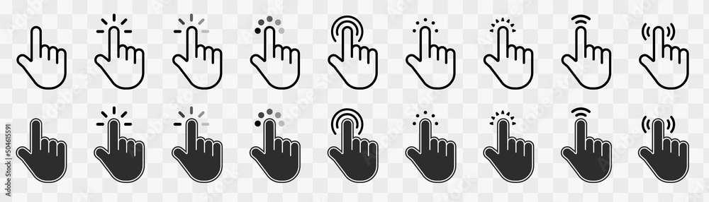 Mouse click cursor set. Hand Cursor. Click icon. Mouse pointer set ...