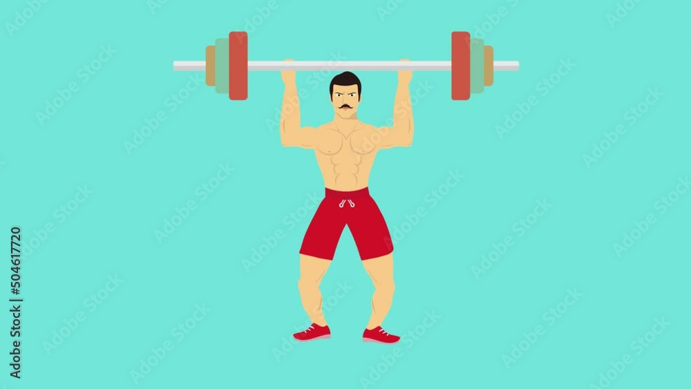Video „Muscular man doing exercise with barbell 4K animation ...