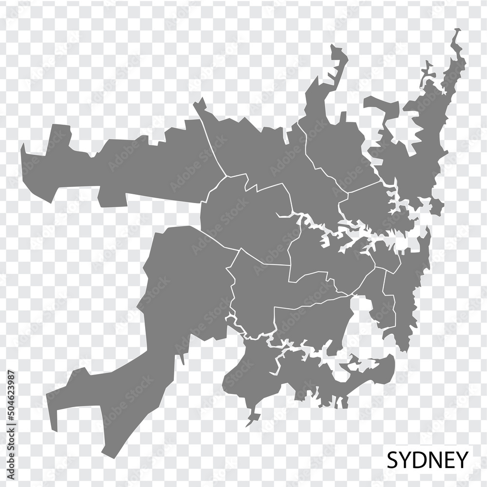 High Quality map of Sydney is a city of Australia, with borders of the ...