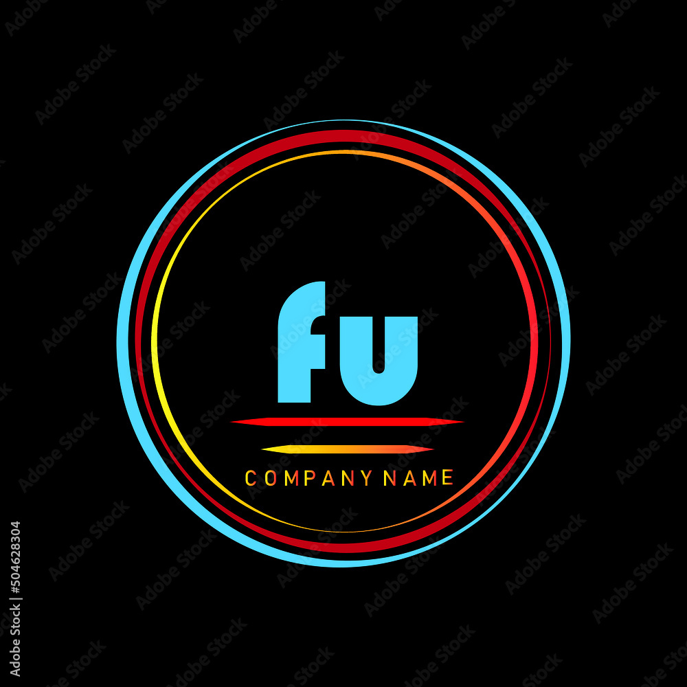 FU ,F U letter logo design with Circle, round shape, FU alphabet logo ...