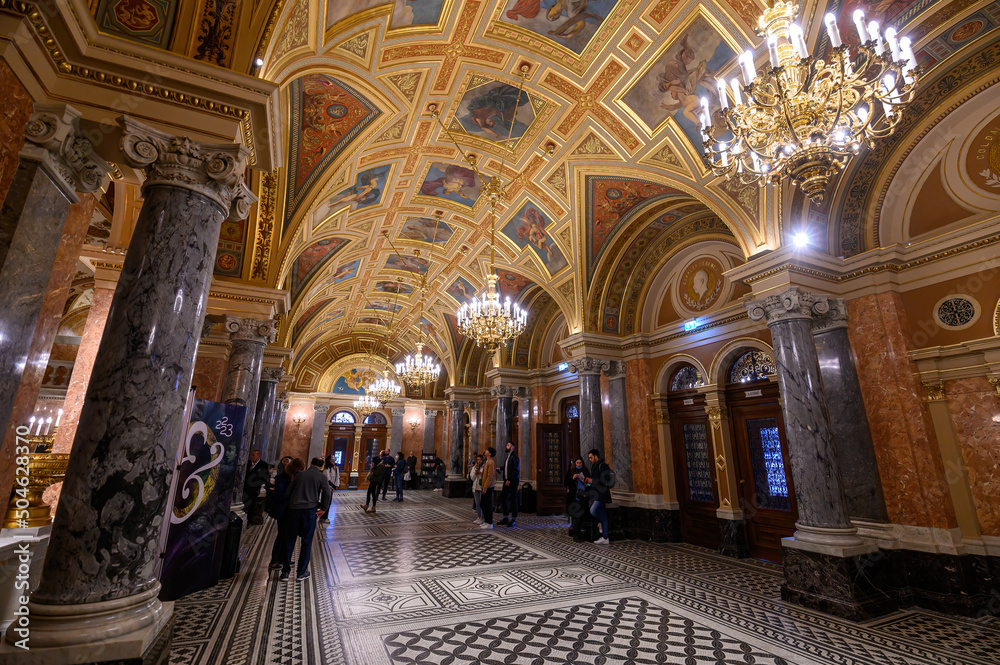 Budapest, Hungary - 02.05.2022: Interior of the Hungarian Royal State ...