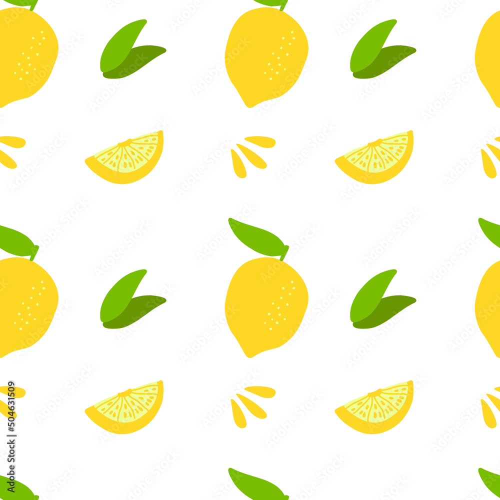 Lemons and leaves seamless pattern on white background. Digital paper ...
