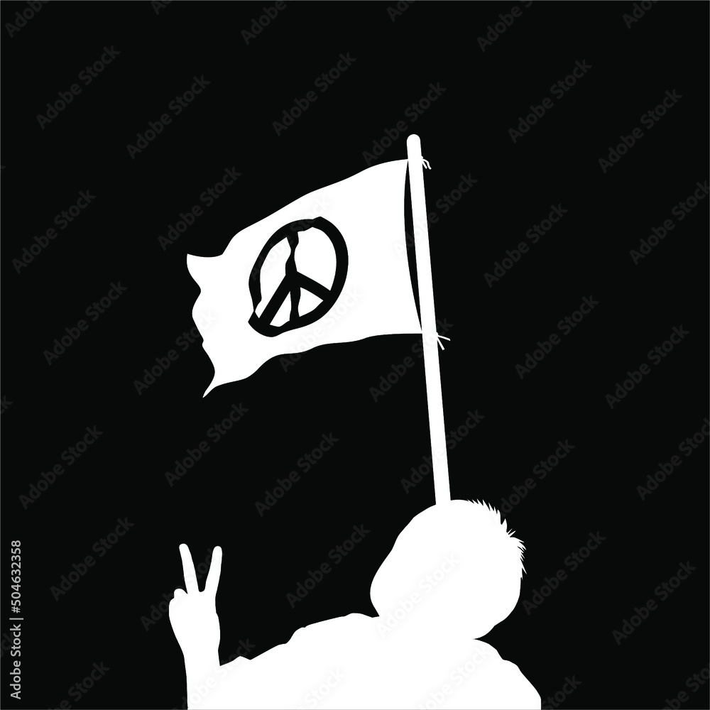 Children Give Peace Sign Finger-Hand and Hold Peace Flag Sign on the ...
