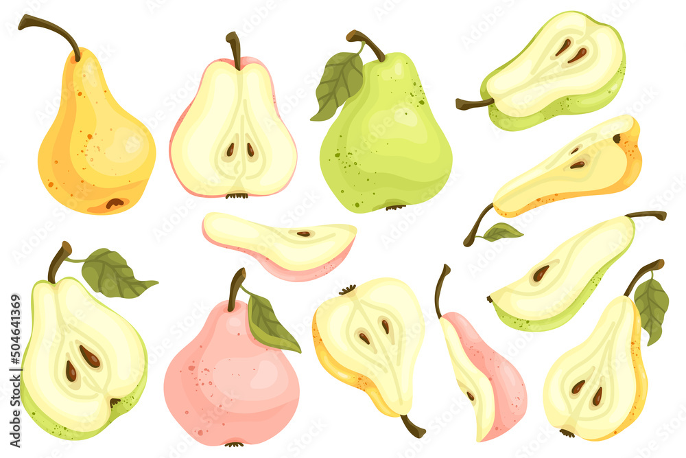 Set of ripe fruit pears.Cartoon vector graphics. Stock Vector | Adobe Stock