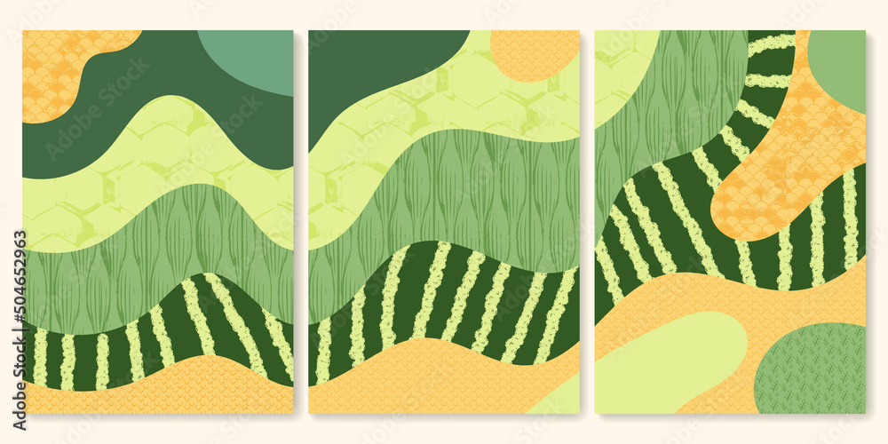 Set of abstract shapes green field from aerial view. Minimalist summer ...