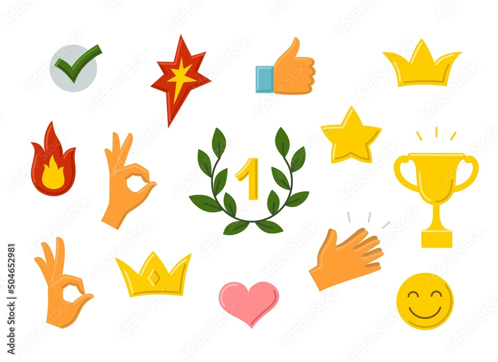 Icon set, good job symbols, school marks, icons for successful work and ...