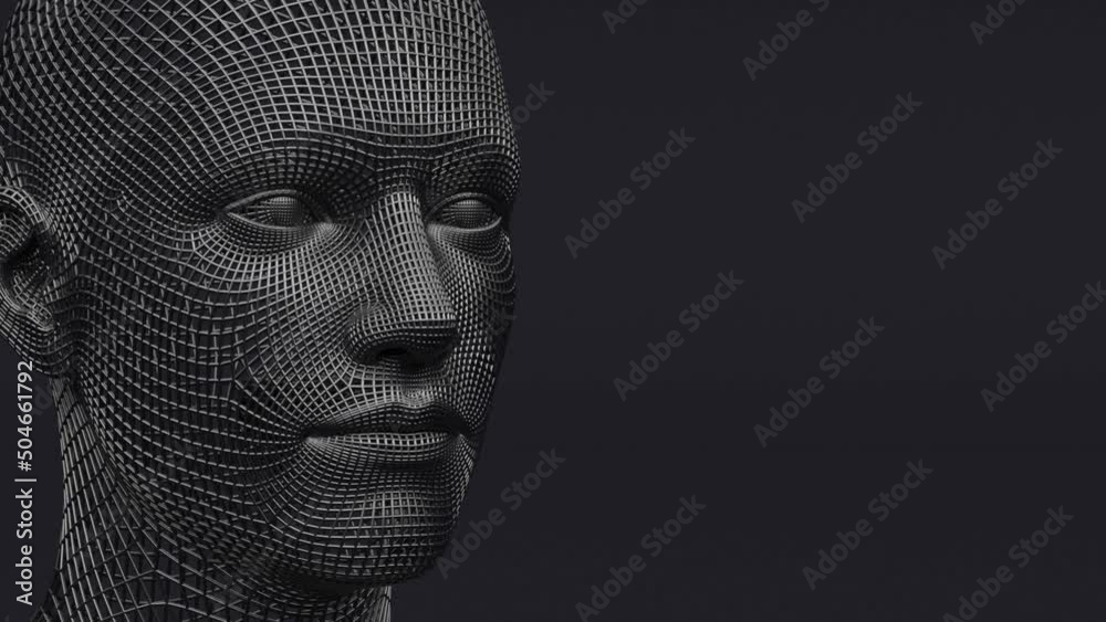 Human face mesh, futuristic cyber metal head, digital technology, smart ...