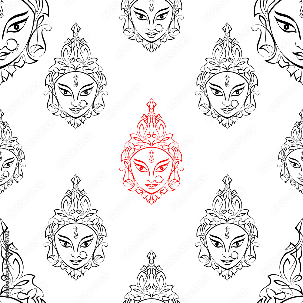 Durga Goddess Of Power Seamless Pattern, Divine Mother Of The Universe ...