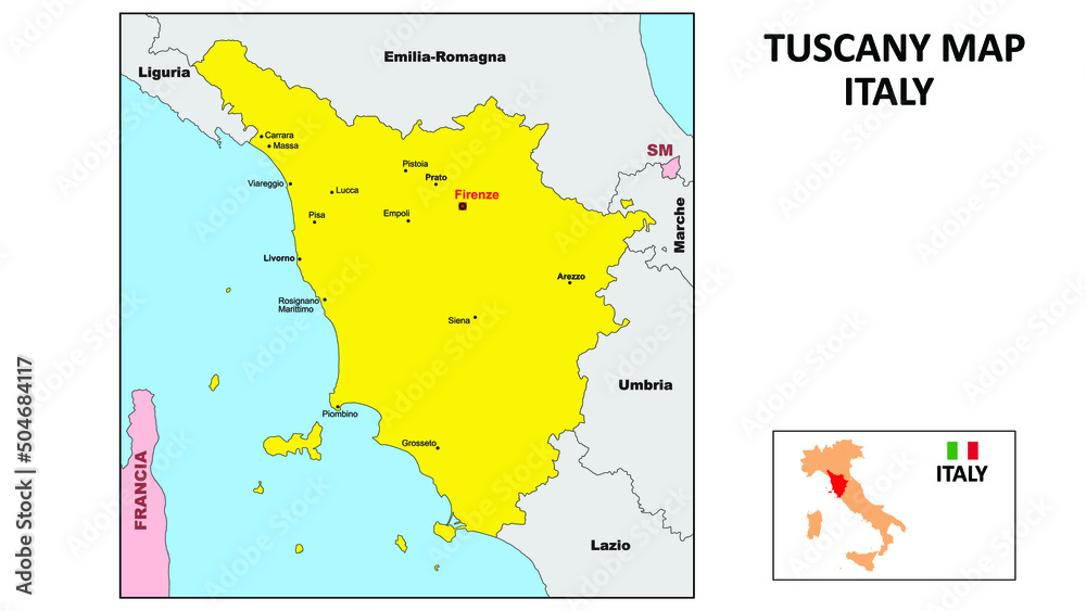 Tuscany Map. State and district map of Tuscany. Political map of ...