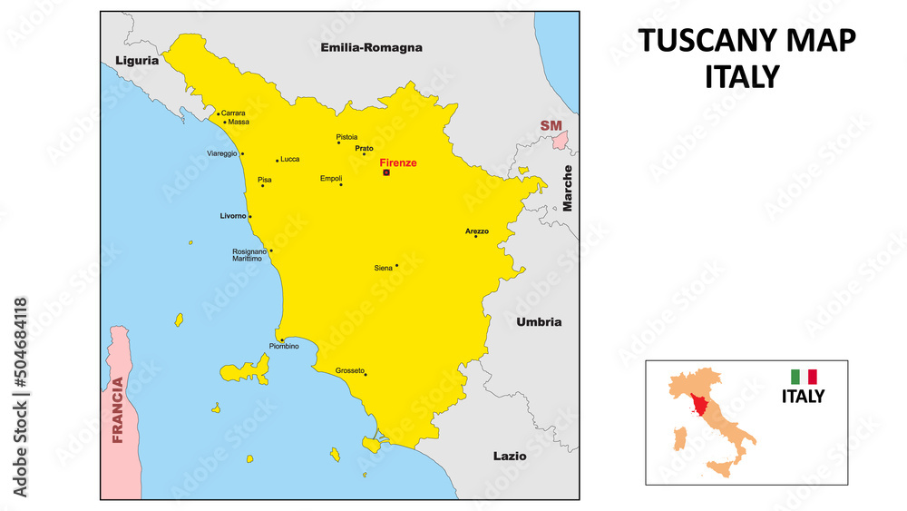 Tuscany Map. State and district map of Tuscany. Political map of ...