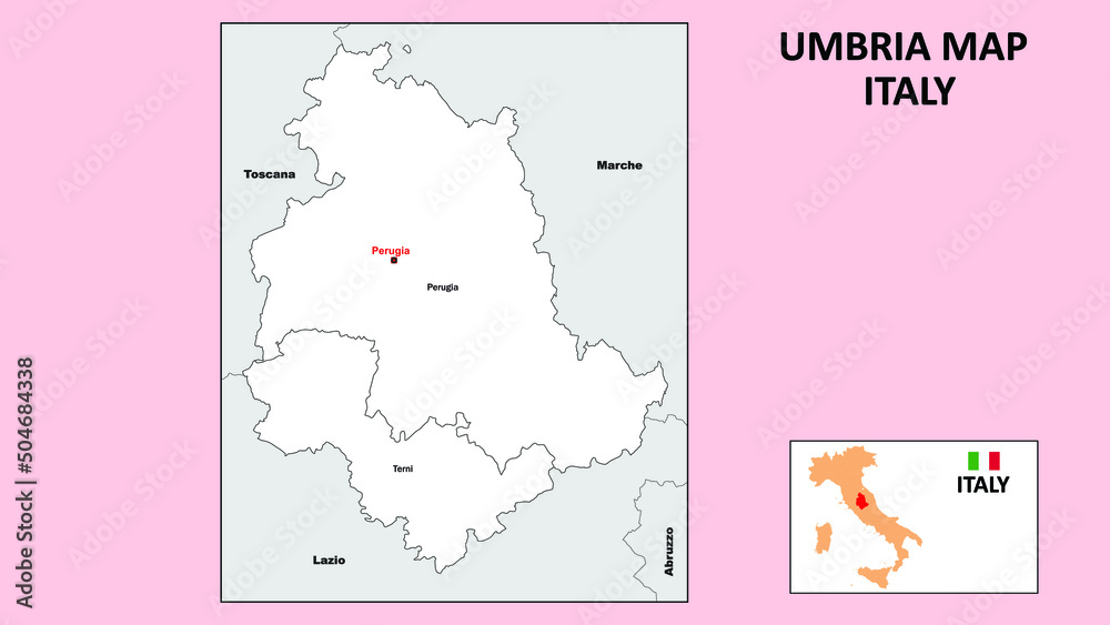 Umbria Map. Political map of Umbria with boundaries in white color ...