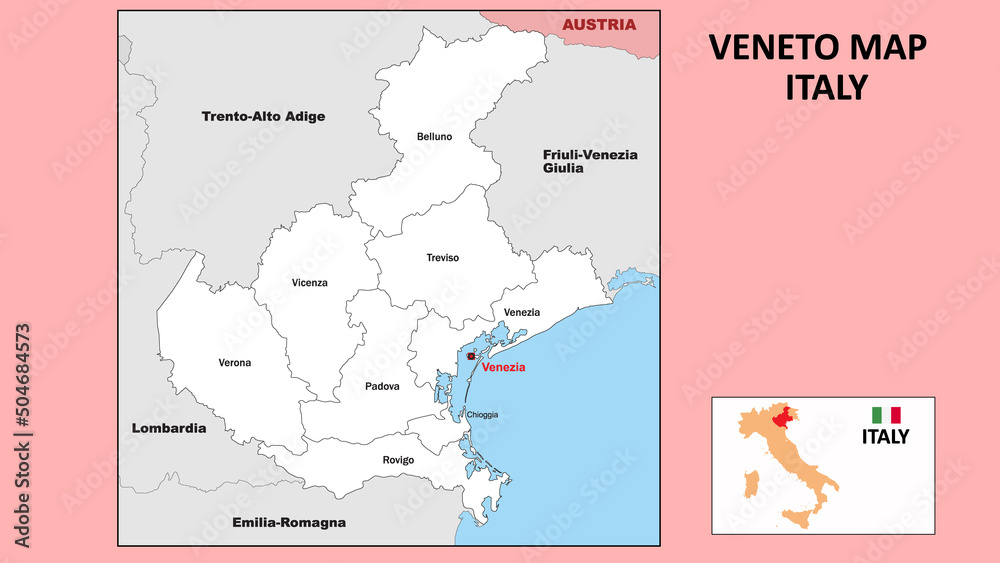 Veneto Map. Political map of Veneto with boundaries in white color ...