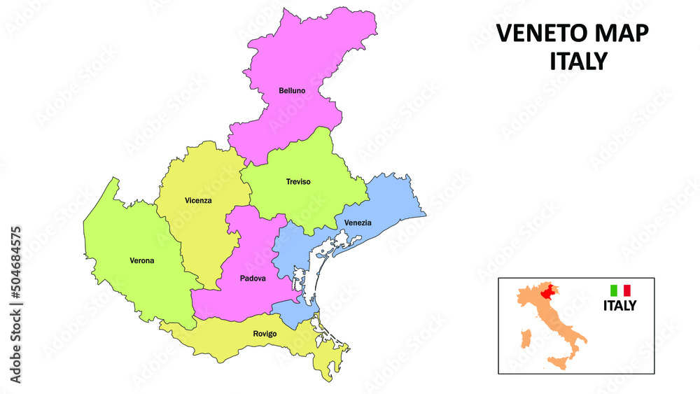Veneto Map. District map of Veneto in District map of Veneto in color ...