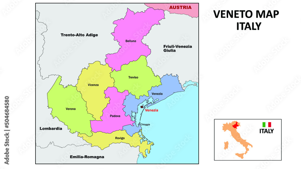 Veneto Map. State and district map of Veneto. Political map of Veneto ...