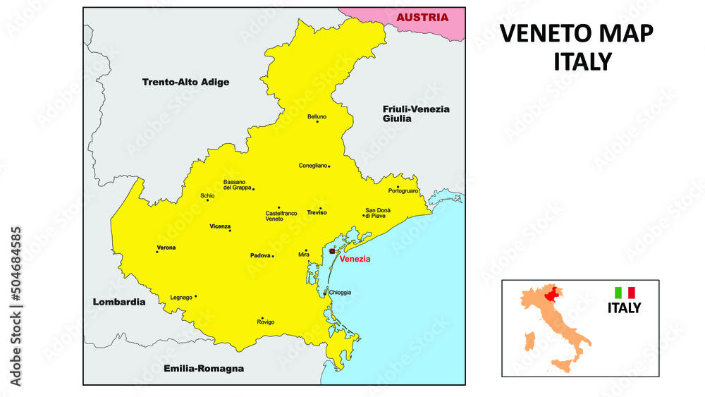 Fototapeta mapa świata dla dzieci Veneto Map. State and district map of ...