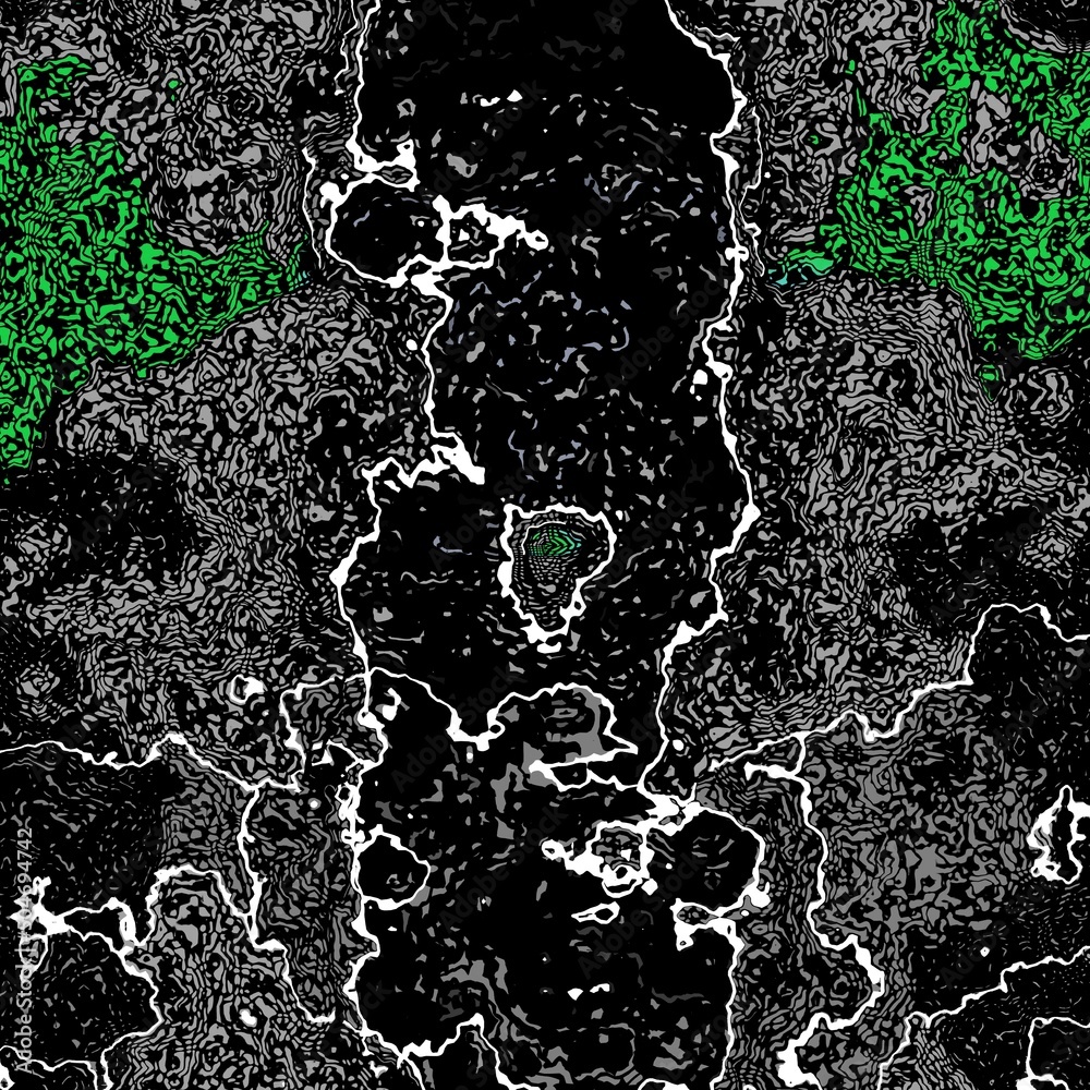 black and white and shades of grey grid dot and spot pattern with green ...