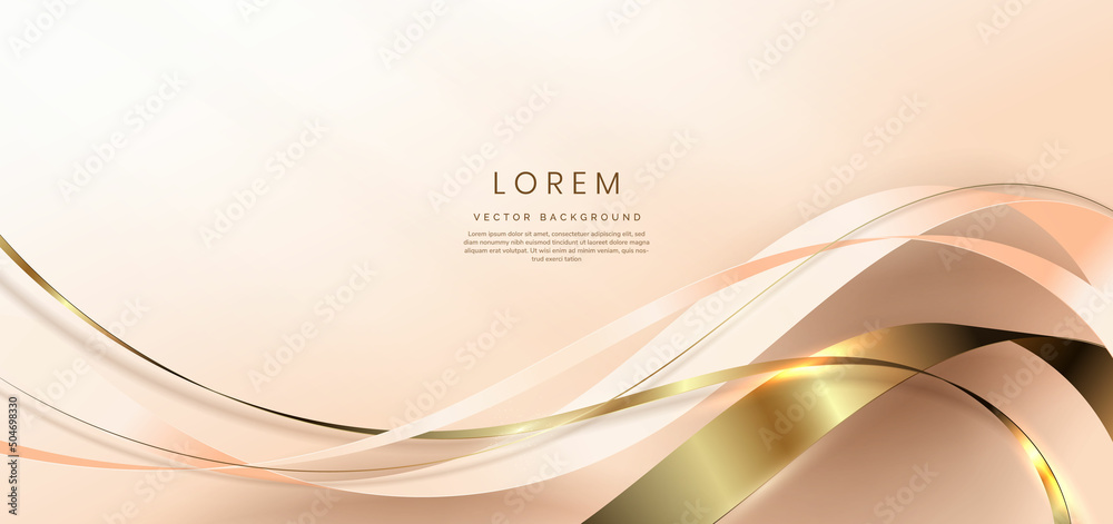 Abstract 3d gold curved ribbon on rose gold background with lighting ...