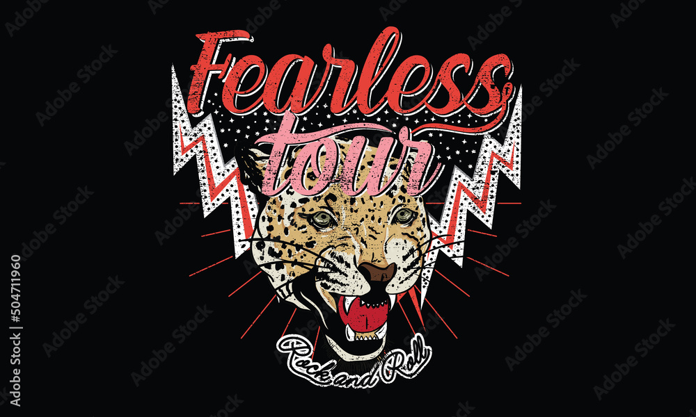Fearless tour t-shirt design. Leopard rocking vector graphic print ...