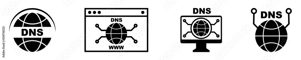 Vector set with dns icons. Domain name server. Dns and web globe ...