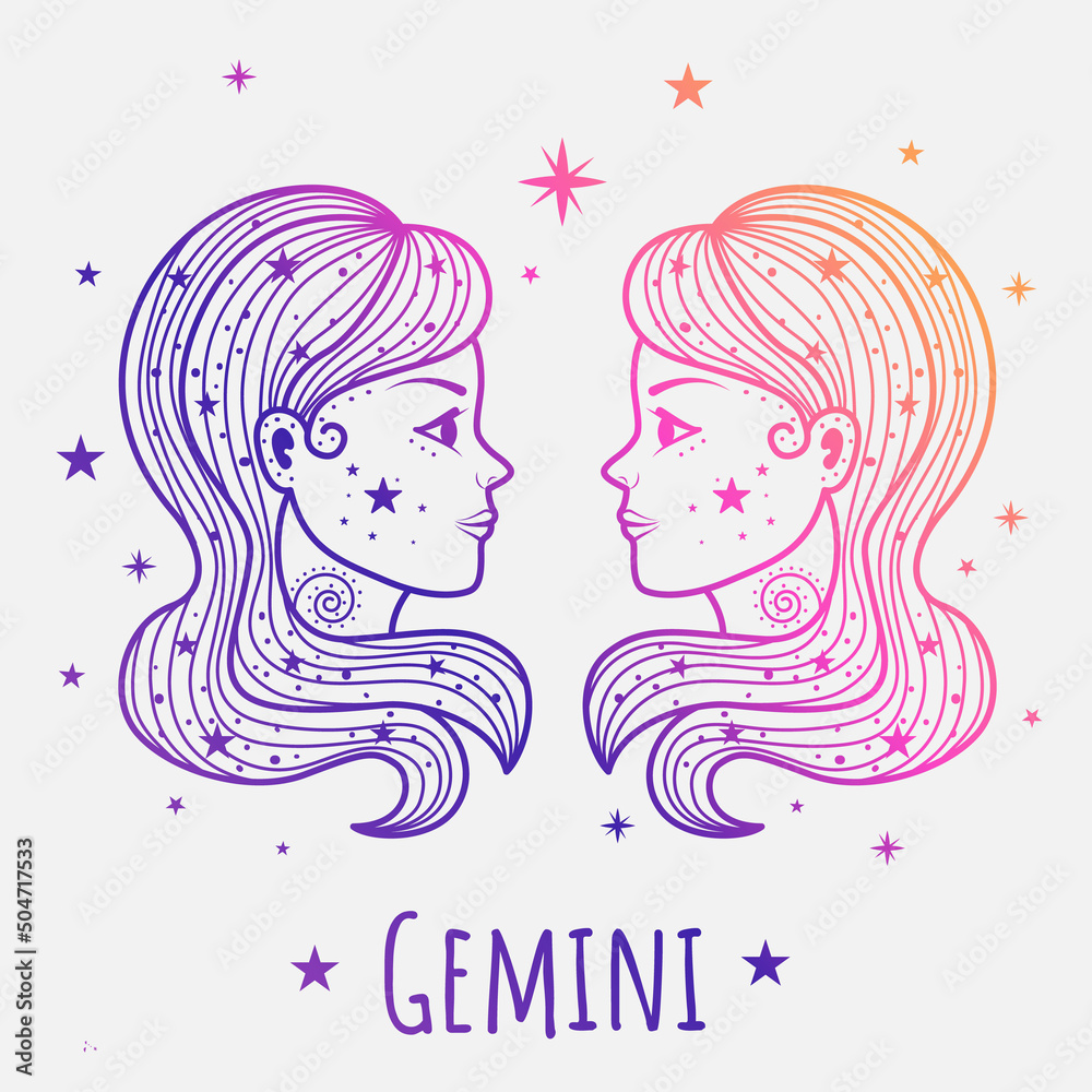 Colorful zodiac sign Gemini. Vector illustration.Line art. Easy to ...