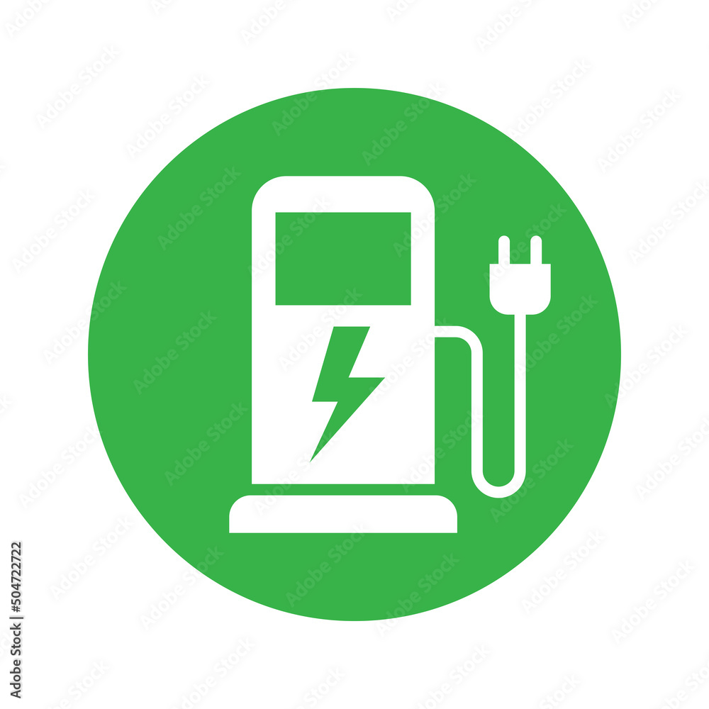Electric vehicles charging point icon, Car charge station circle sign ...