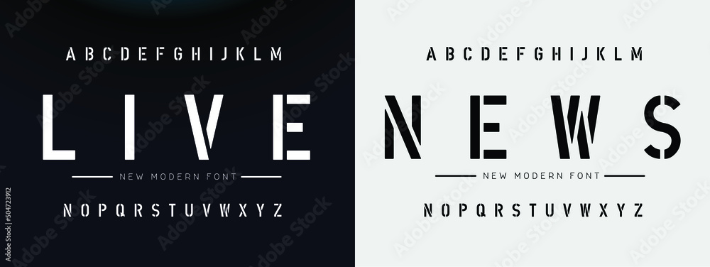 LIVE NEWS Sports minimal tech font letter set. Luxury vector typeface ...