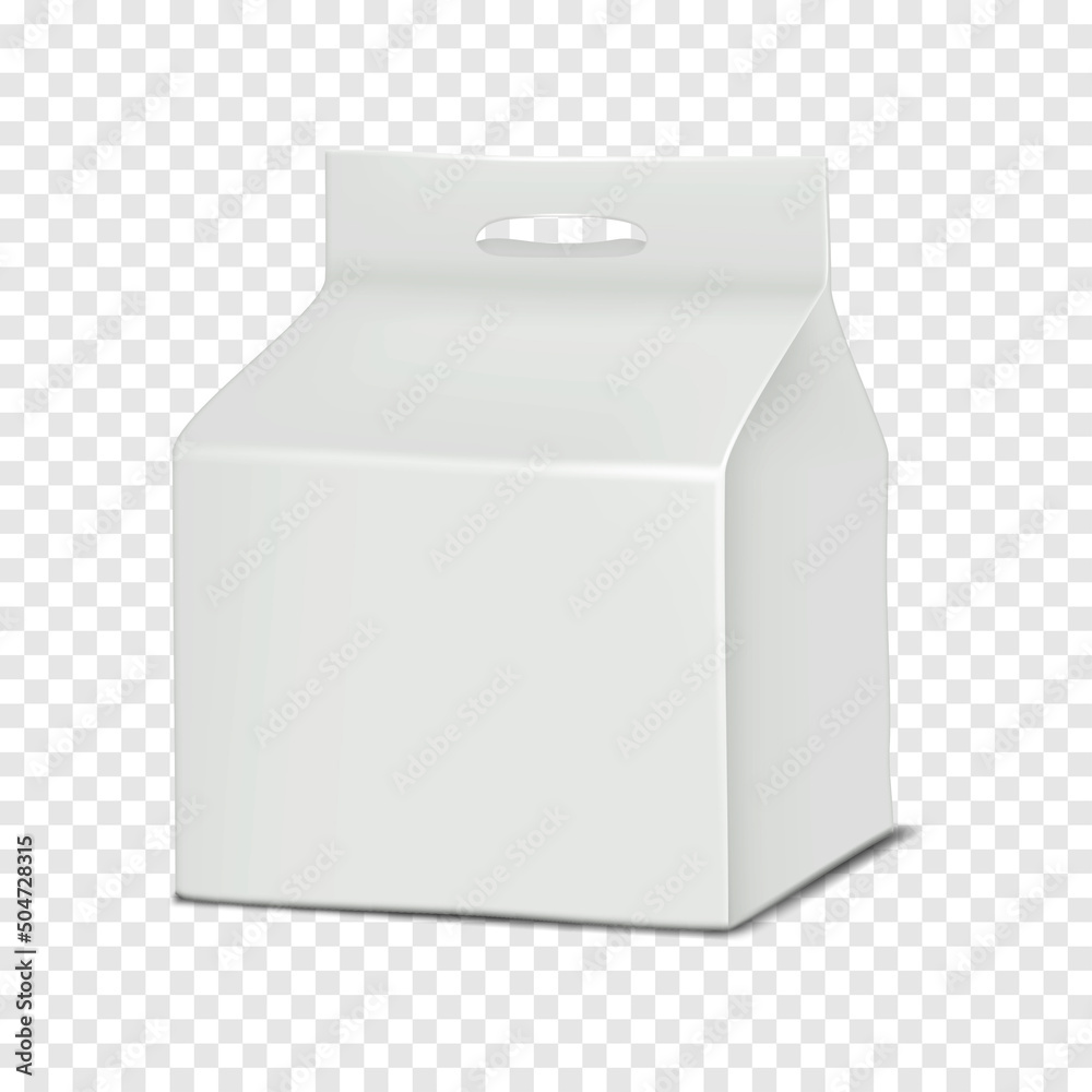 Square box-shaped bag with die cut handles on transparent background ...