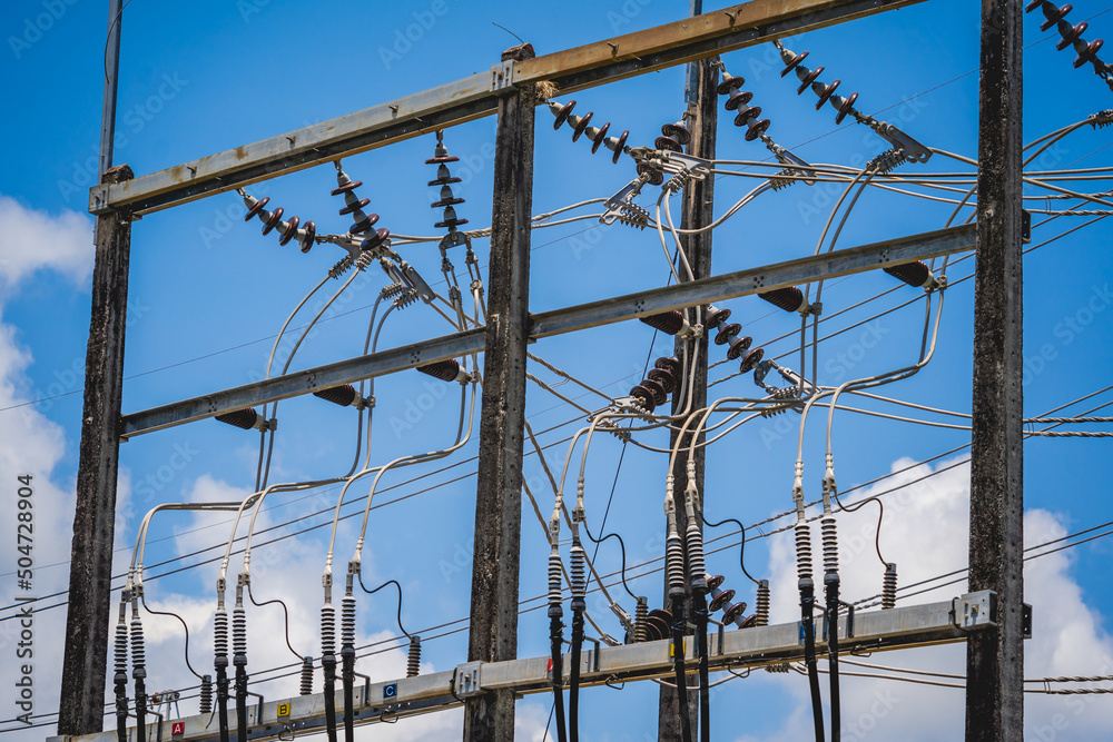 High voltage electric power plant current distribution substation Stock ...