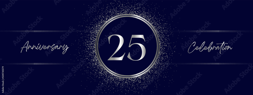 25 years anniversary celebration with silver color isolated on midnight ...