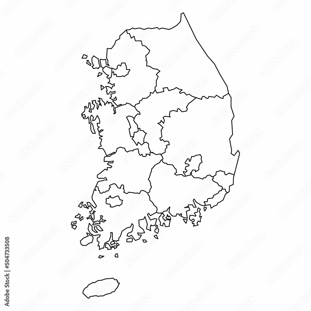 South Korea political map. Low detailed. Outline style. Vector editable ...