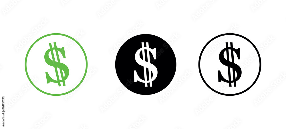 Black Icon Dollar Symbol Sign Isolate on White Background Vector ...