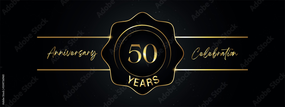 50 years anniversary celebration with gold number isolated on black ...