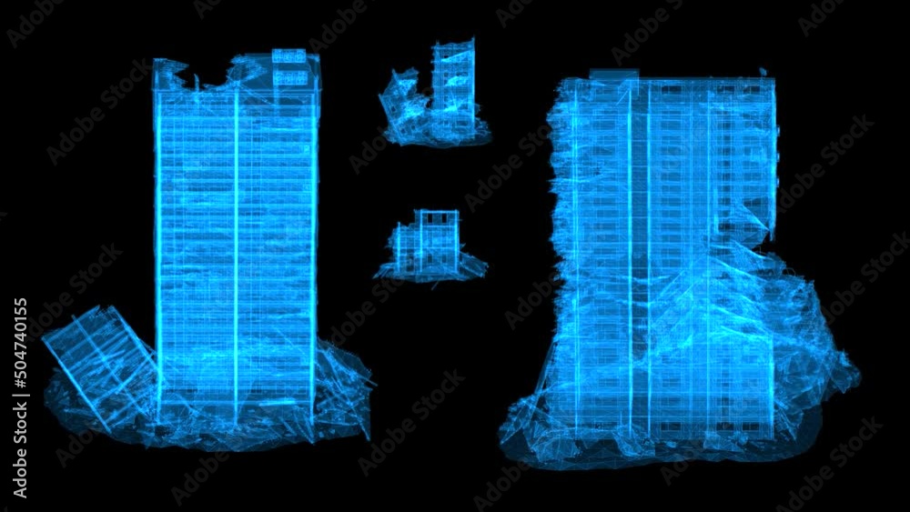 4k set of detailed loop rotating 360 degrees war or earthquake damaged ...