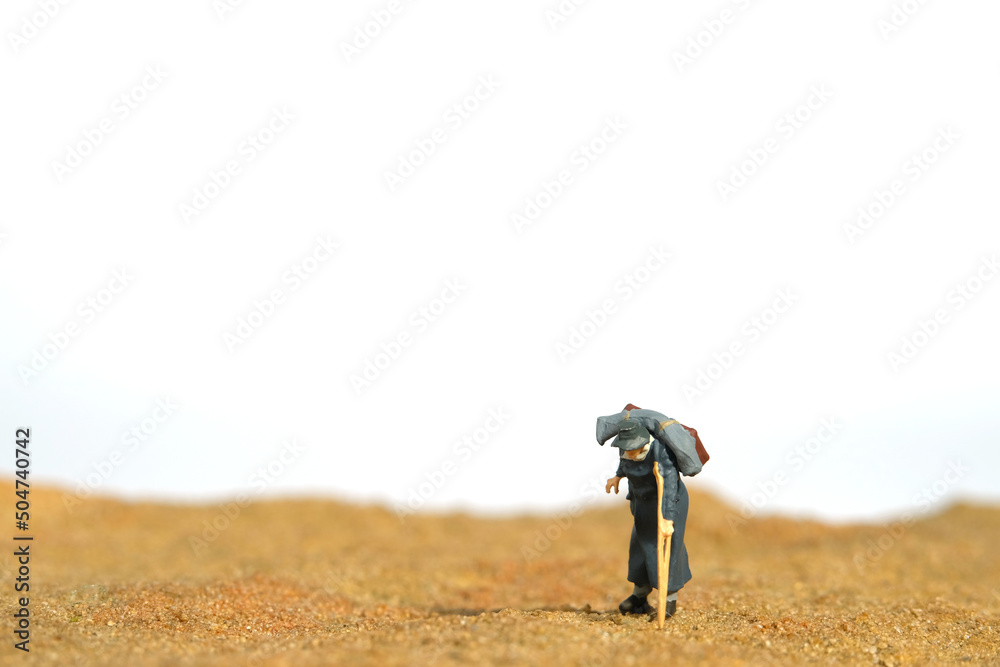 Miniature people toy figure photography. An old men grandfathers ...
