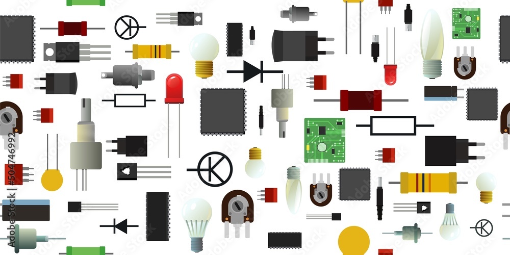 Radio Components Background Picture Element For Radio Circuit Seamless Pattern Object