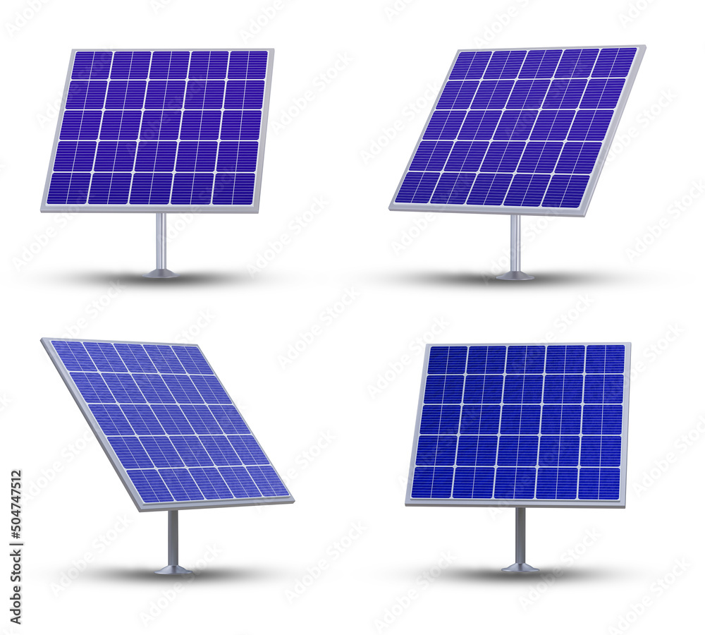3D model of a solar panel viewed from various directions.. ilustração ...