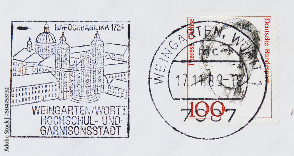 briefmarke stamp vintage retro alt old slogan werbung barockbasilika ...