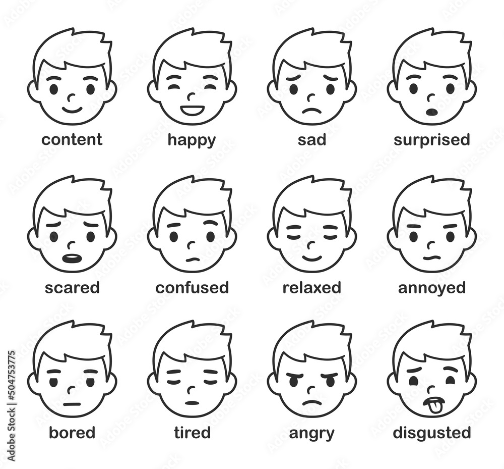 Cartoon boy face with different emotions Stock Vector | Adobe Stock