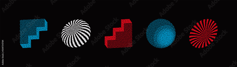 Universal Trendy Geometric Shapes Set With Vector Bitmap Dithering ...