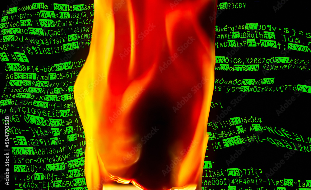 Poster Random distorted characters that look like the source code of a ...