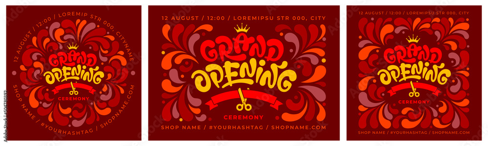 Advertisement of Grand Opening. Templates set, unusual design ...